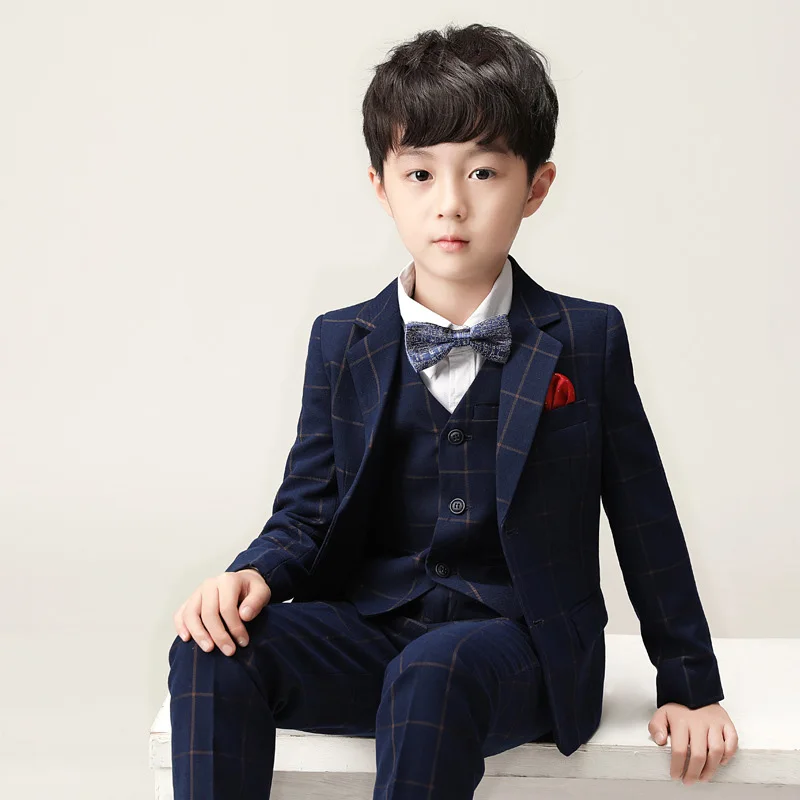 Plaid-Dark-Blue-Baby-Boy-Formal-Wear-Dress-Children-Wedding-Suits-Slim ...