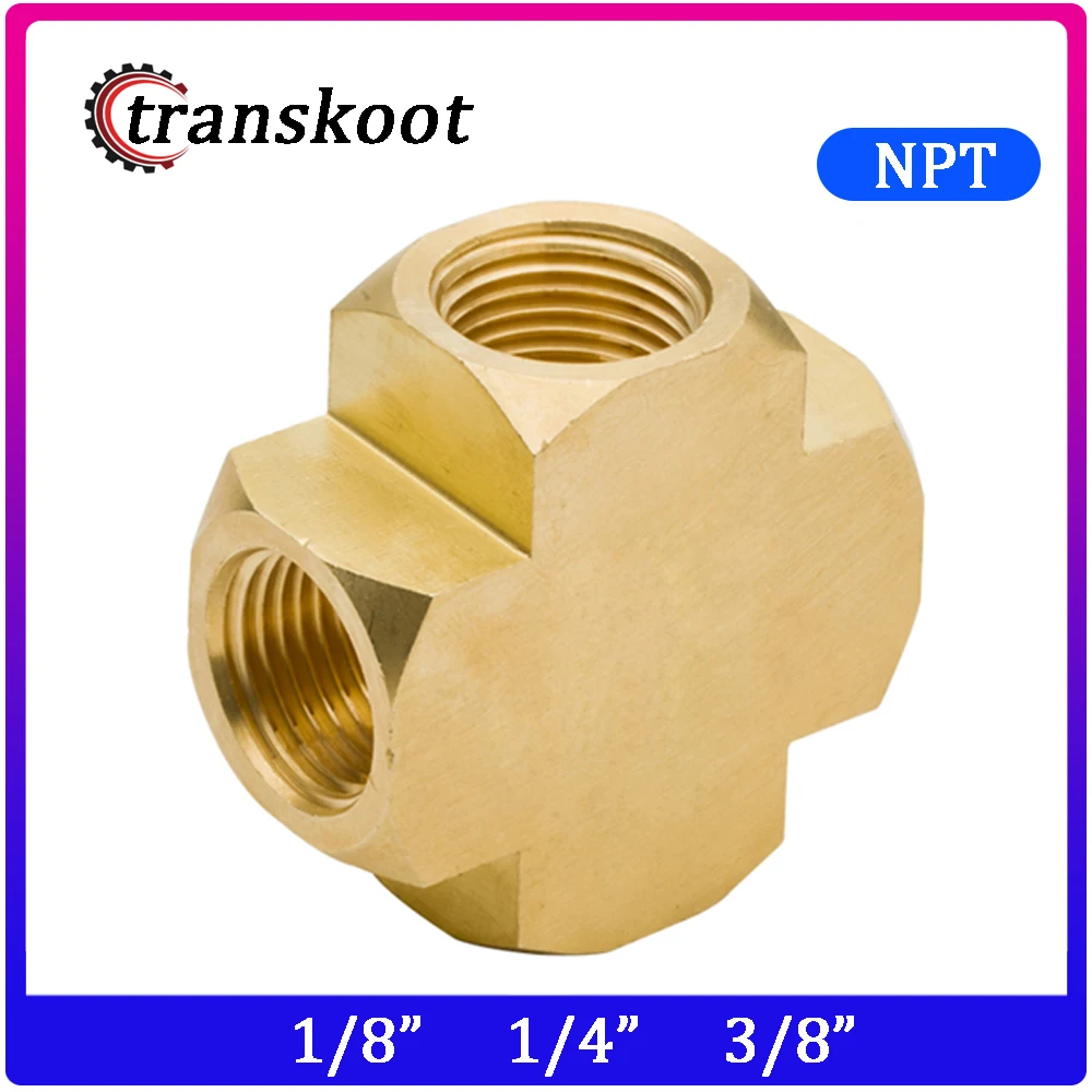 Female 4 Way Pipe Connector Brass 1/4 NPT Female Cross Fitting - 4-Way ...
