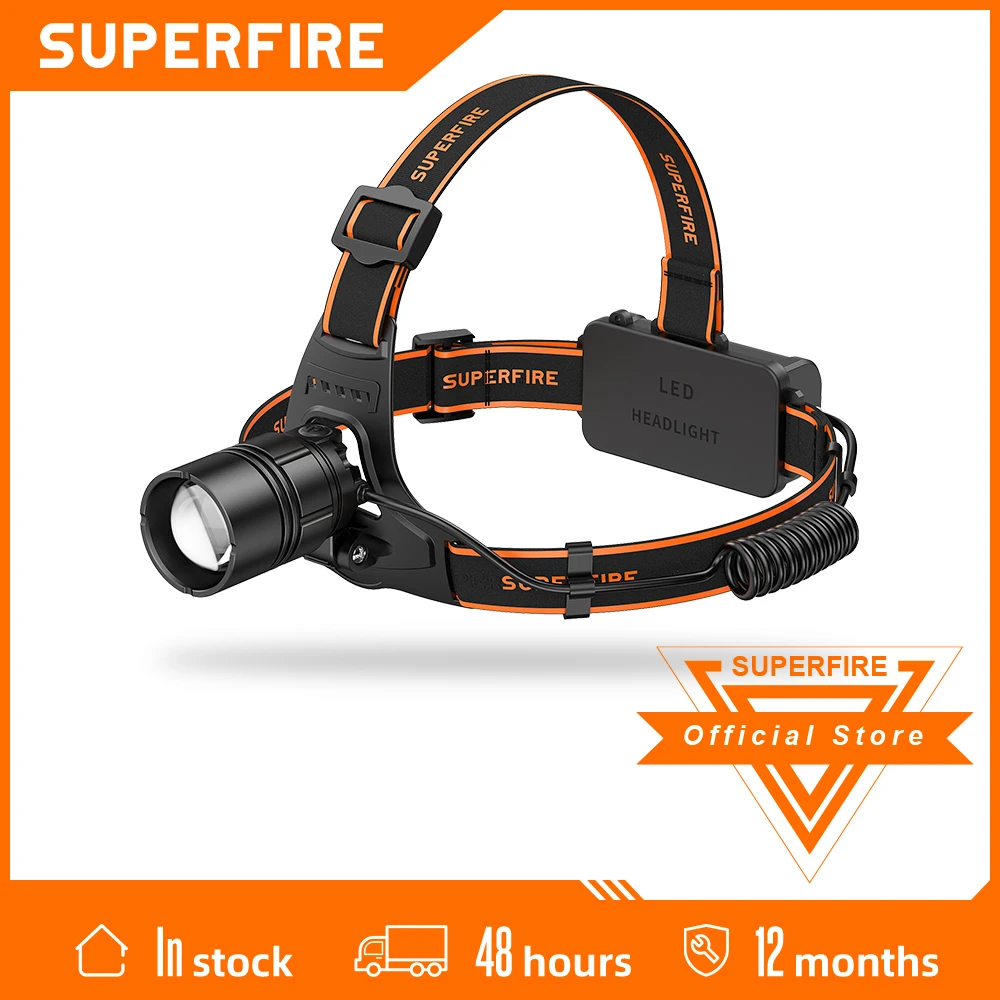 SUPERFIRE-강력한 LED 헤드램프 HL08, 20W, 줌 기능, 4 모드, 아주 밝은 캠핑 헤드라이트, 2x18650 ...