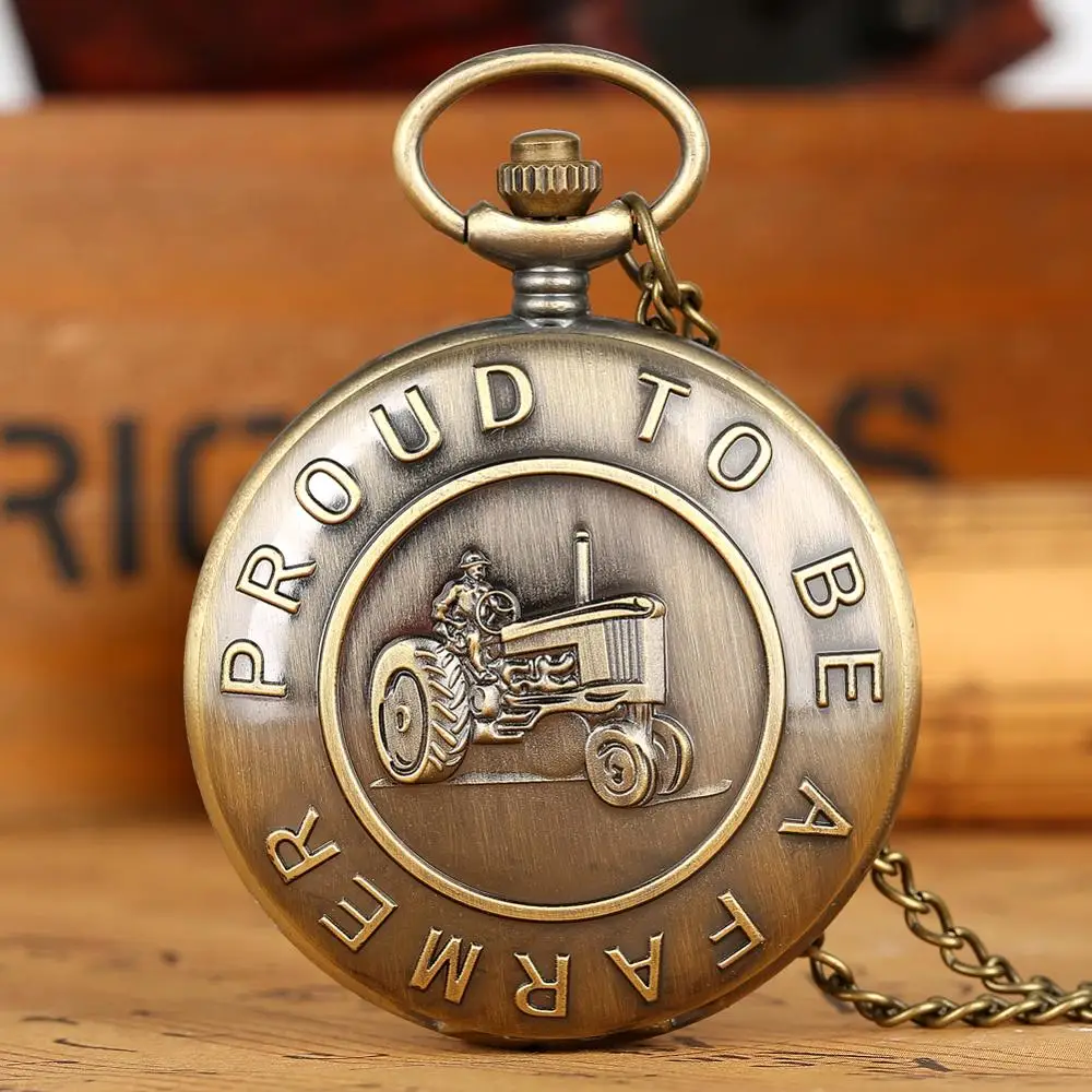 Retro Bronze "Proud To Be A Farmer " Tractor Quartz Pocket Watch ...