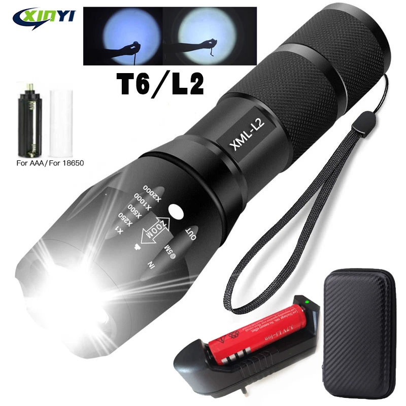 Led Rechargeable Flashlight Xml T6/l2 Linterna Torch 18650 Battery 5 Modes Waterproof Outdoor ...