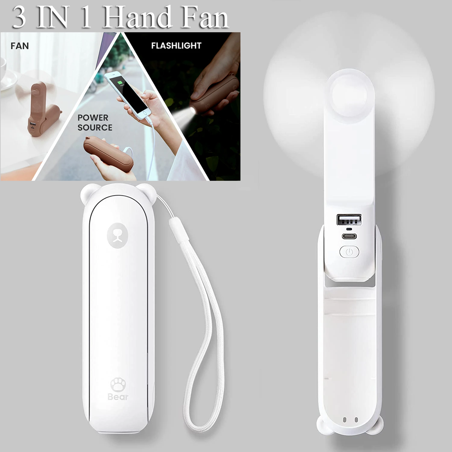 Handheld Mini Fan 3 In 1 Hand Fan Portable Usb Rechargeable Small ...