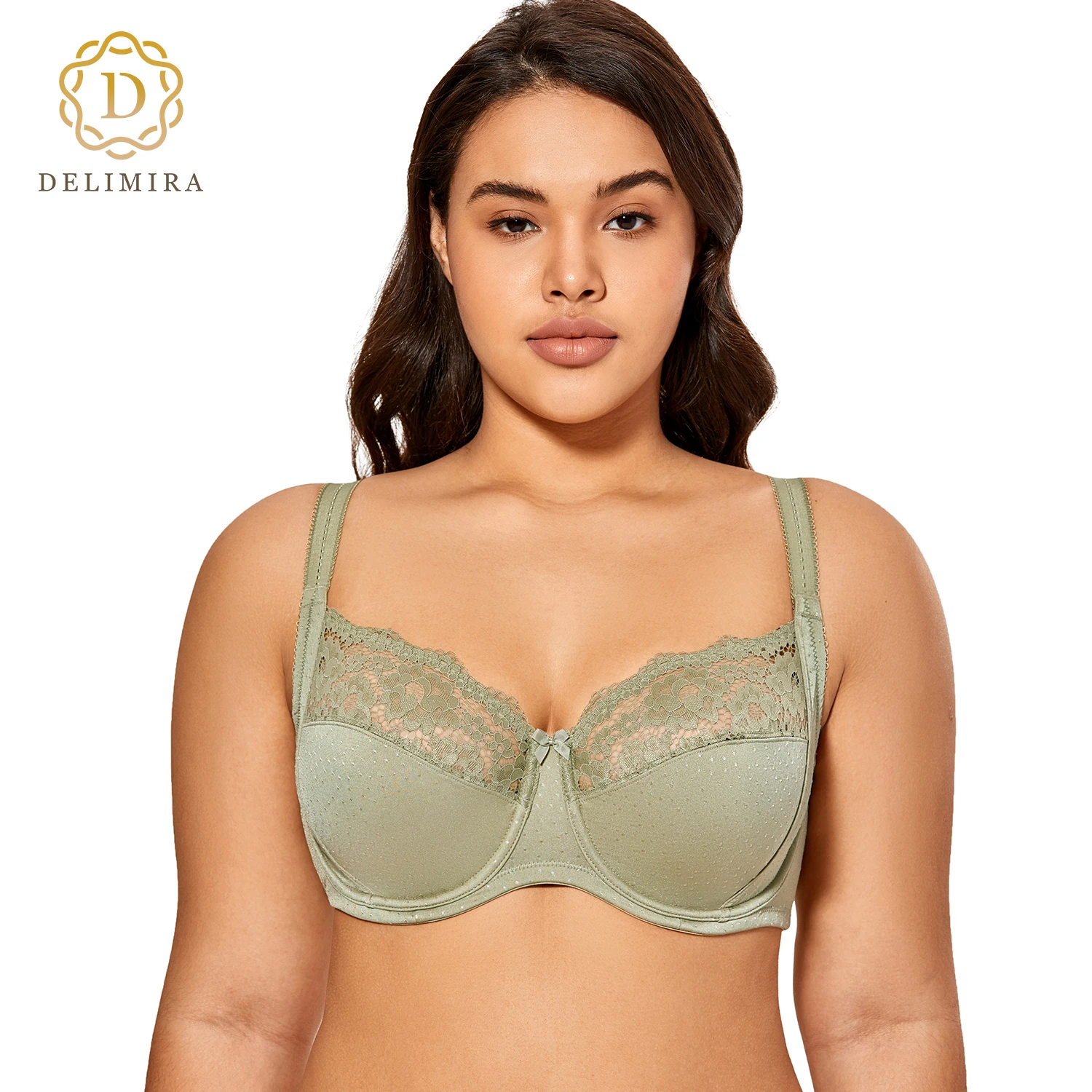 Delimira Women's Full Coverage Non Padded Underwire Support Plus Size Sheer Lace Minimizer Bra ...