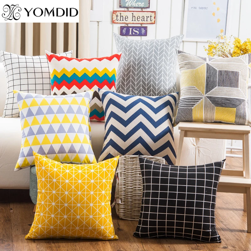 Colorful Geometry Pattern Cushion Cover Decorative Pillows Linen Cotton ...