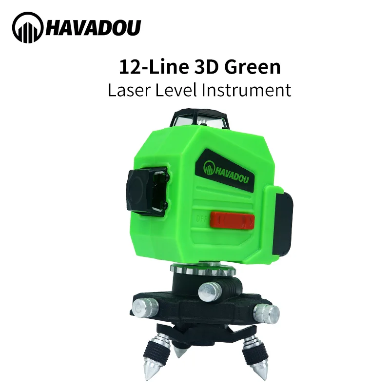 HAVADOU Nivel láser, herramienta de nivelación 3D de 12 líneas, verde, 360, Cruz Horizontal y ...