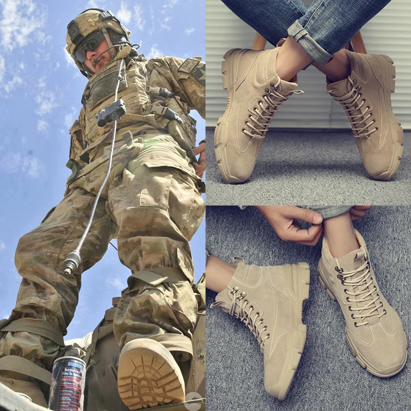 Men's High-top Military Combat Boots Platform Vulcanized Shoes Real ...