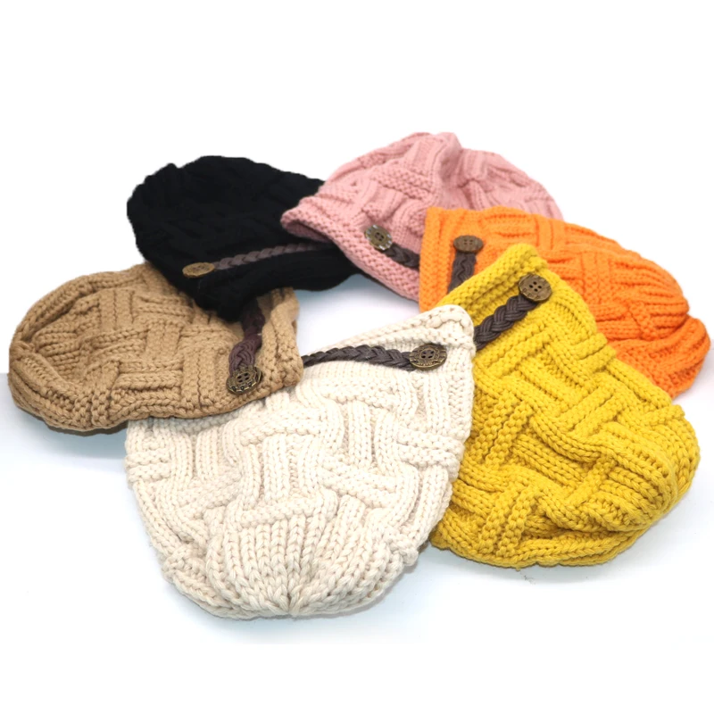 1 шт. оранжевые элегантные женские вязаные зимние шапочки Tuque ...