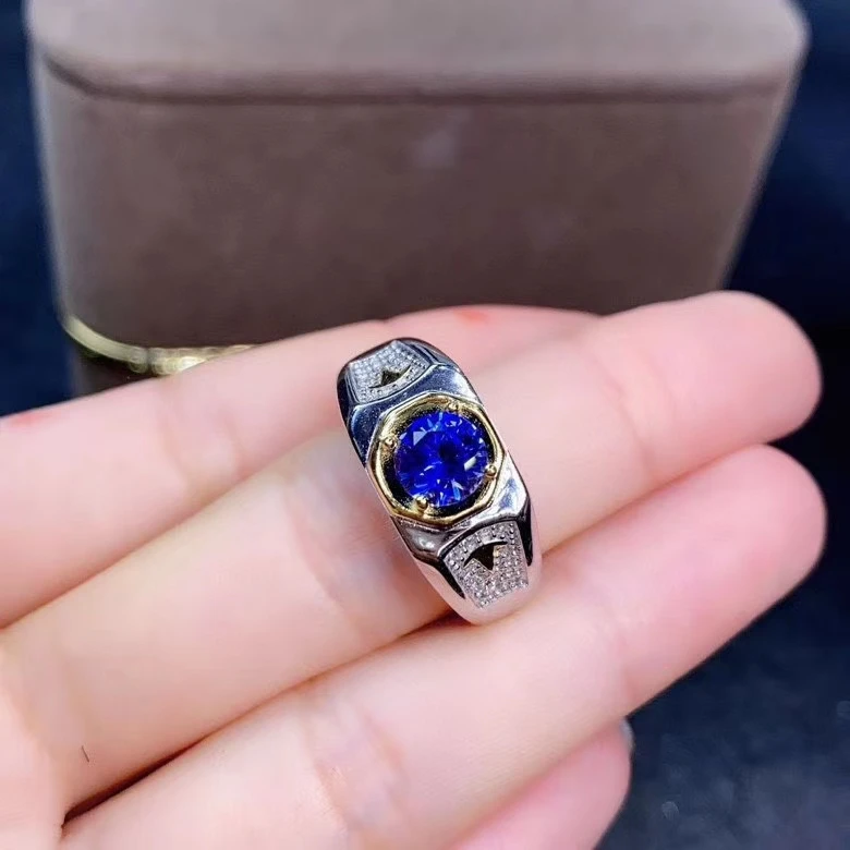 925 Sterling Silver Gemstone Ring | Blue Sapphire Mens Silver Ring ...