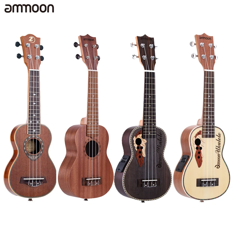 ammoon 21" Ukulele Sapele Acoustic Ukulele 15 Fret 4 Strings Stringed ...