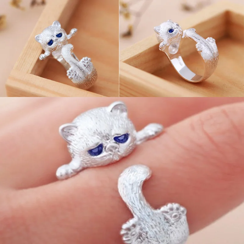 Goth Cat Rings Vintage Punk Wedding Ring Boho Chic Retro Cat Open Rings ...