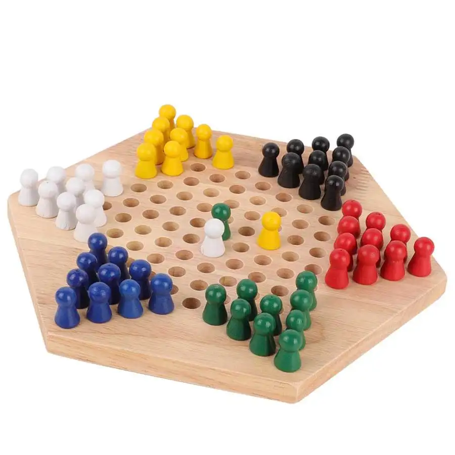 Hexagon Checker Game Set Chinese Checker Wooden Educational Board Kids ...