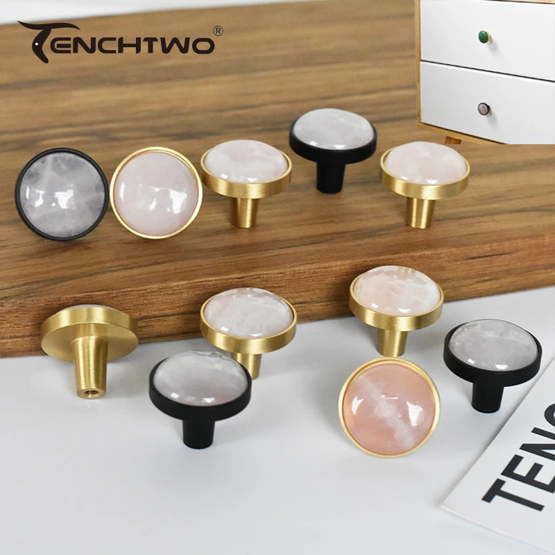 Natural Gemstone Jade Brass Drawer Pulls Kitchen Wardrobe Shoe Wine ...