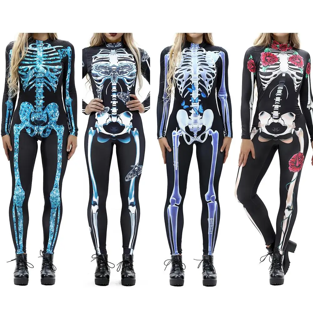 Halloween 3D Scary Skeleton Knochen Print Kostüm Erwachsene Frauen ...