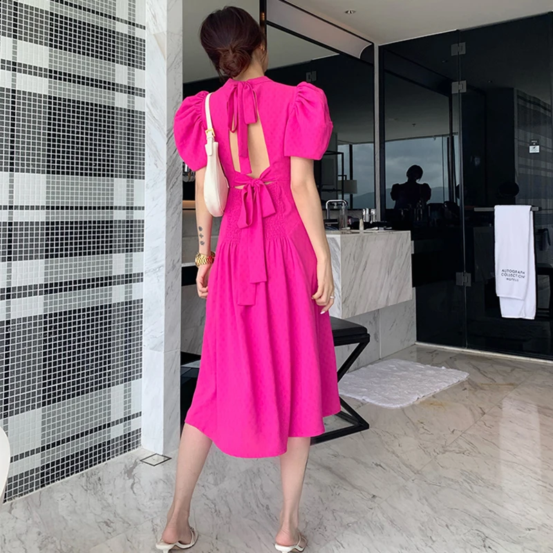 Elegant Lace Up Open Back Midi Party Dress TS70416 – SPC