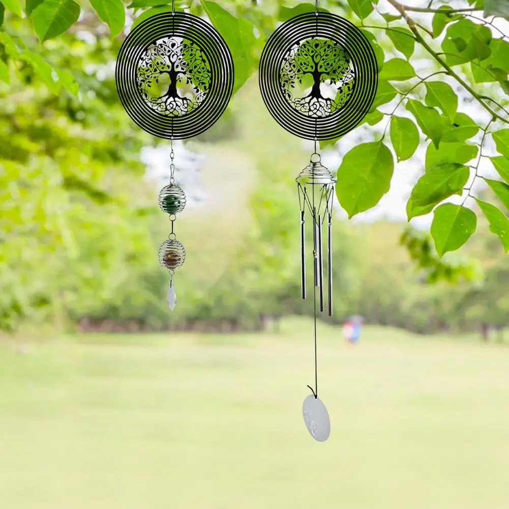 3D-Metal-Rotating-Wind-Spinner-Tree-Of-Life-Wind-Chime-Garden-Decor ...