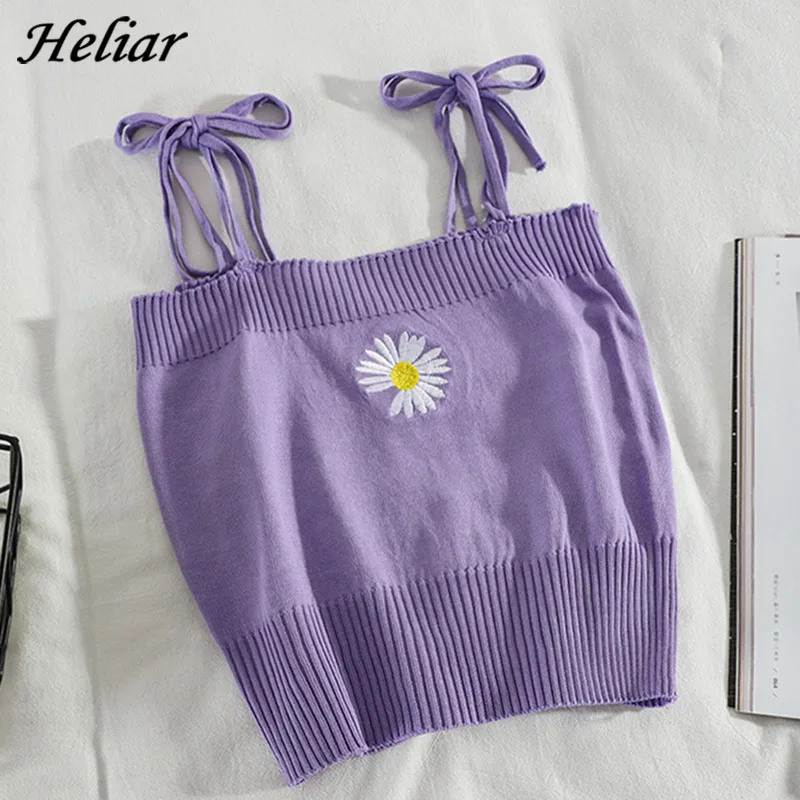 HELIAR Tops cortos de punto para mujer, Tops con tirantes bordados de ...