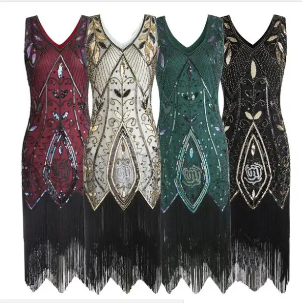 Vestido Flapper Vintage de los años 2021 para mujer, traje con flecos ...