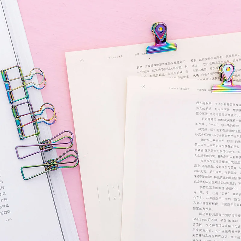 Creative Gradient Laser Colorful Paper Clips Hollow Metal Binder Clip ...