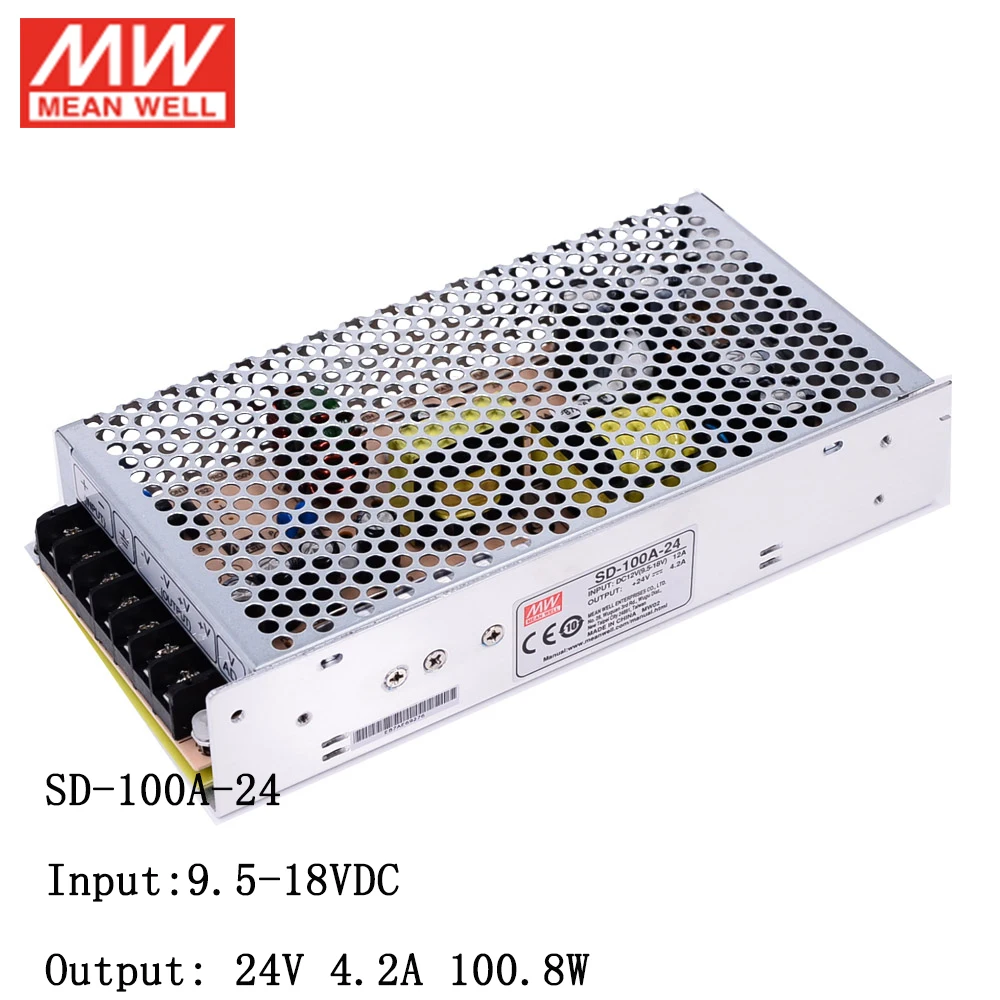 MEAN WELL SD-100A-24 9.5~18V DC to 24V DC 100W DC-DC Converter Switching Power Supply 12V to 24V ...