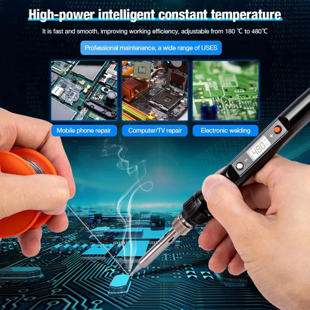 EU - 80W 220V - 10 pcs rouges - Kit de fer à souder électrique 80W avec affichage numérique LCD ...
