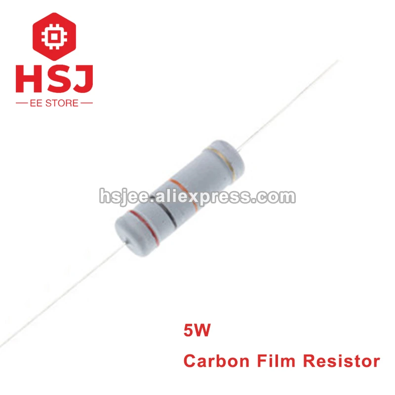 50pcs 5W 5% Carbon Film Resistor 1R~200K ohms 0.1R 0.36R 1R 2.2R 5.1R ...