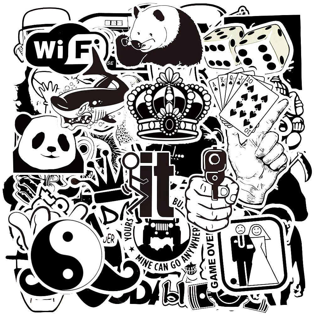 Toys Stickers - 10/30/50pcs Mixed Black White Cartoon Cool Stickers ...