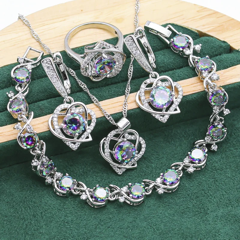 Heart-Shaped-925-Silver-Jewelry-Sets-For-Women-Multicolour-Topaz ...