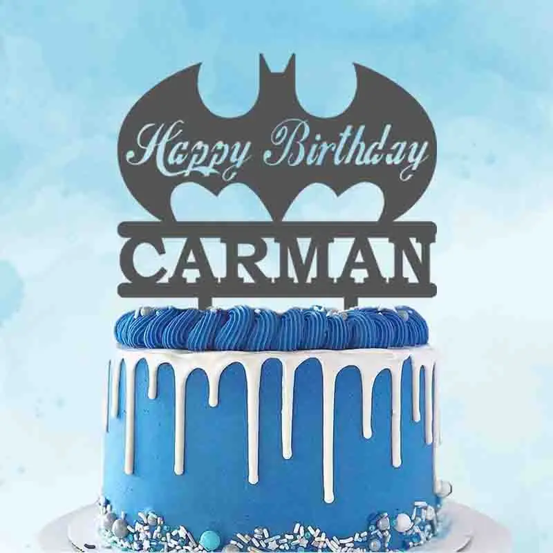 Personalized Bat Man Cake Topper Custom Name Happy Birthday Bat Man ...