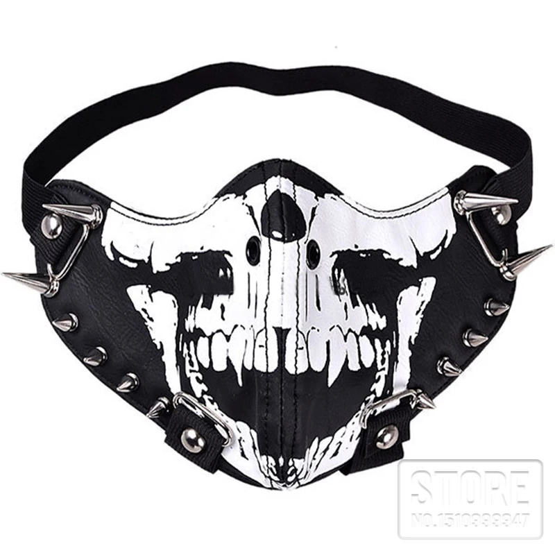 Motorcycle Skull Punk mask Rivet Moto PU leather Dust Masks Riding ...