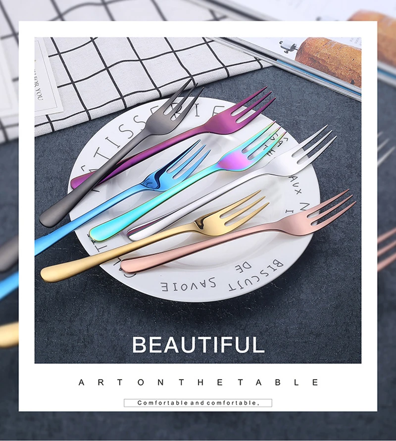Fourchette,Ensemble de fourchettes à dîner colorées en acier inoxydable ...