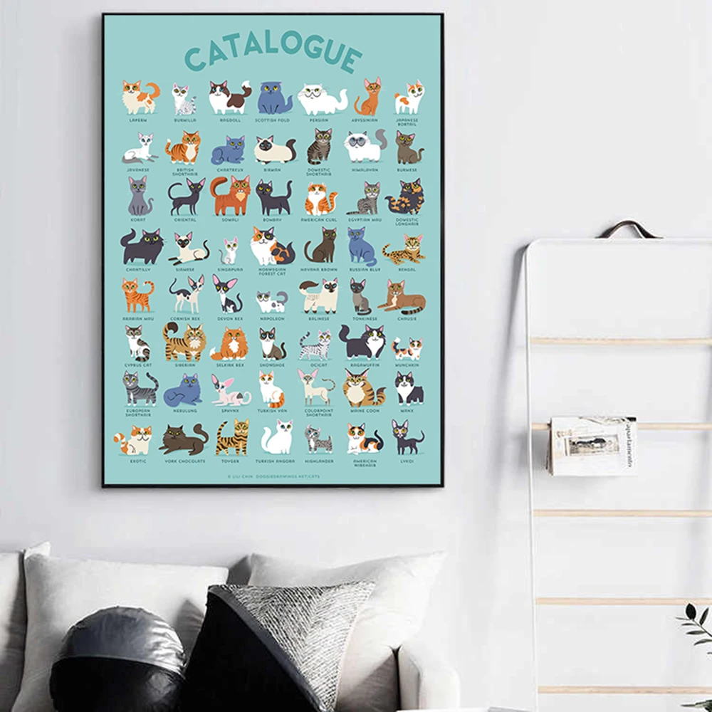 Cartoon-Cute-Cat-Modern-CATALOGUE-Cats-Poster-Canvas-Painting-Wall ...
