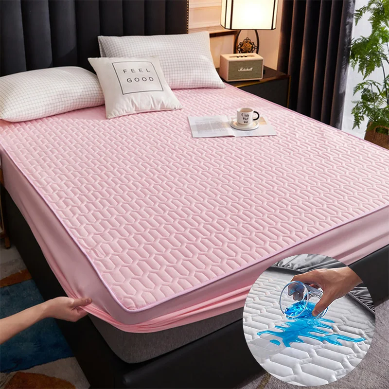 Solid-Color-Quilted-Wave-Mattress-Protector-Waterproof-Breathable-Bed ...