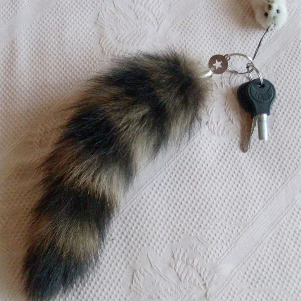Cute Fox Racoon Tail Keychain Fur Pendant Key Chain Bags Charm Keys ...