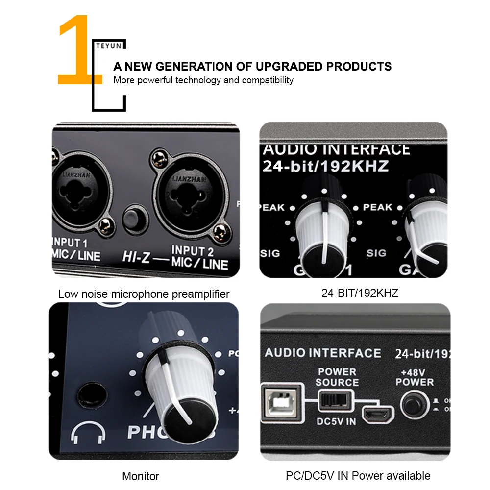 TEYUN Q22 usb sound card studio recording audio interface High fidelity ...