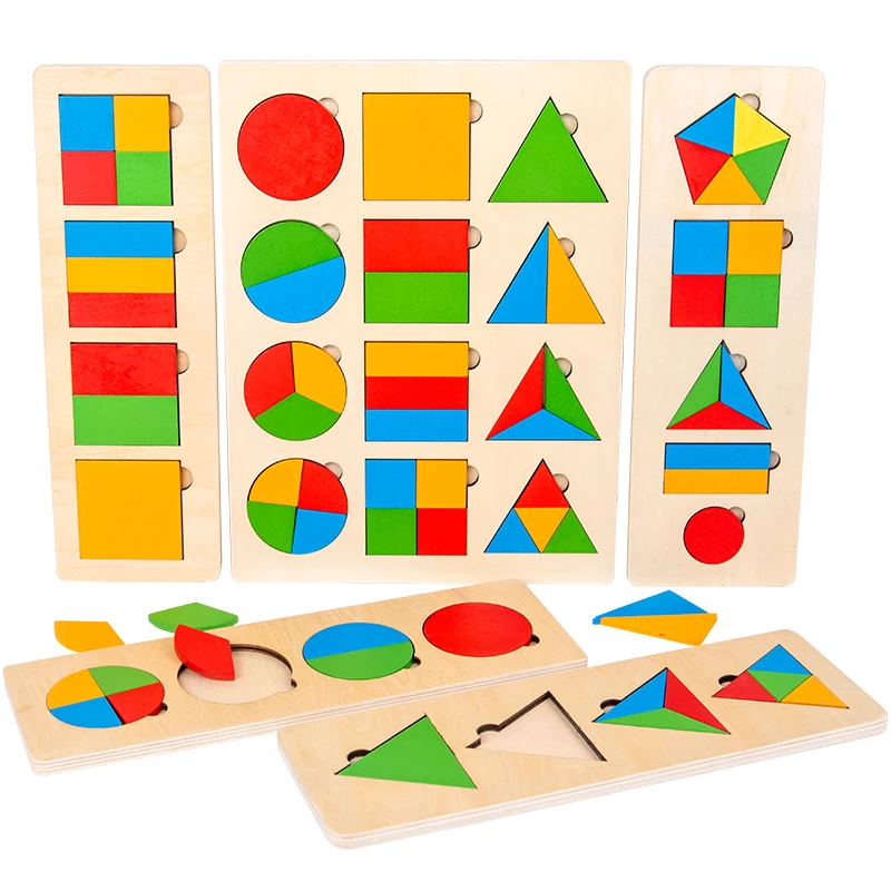 Montessori-Wood-Toys-Colorful-Fraction-Board-Geometric-Shape-Panel ...