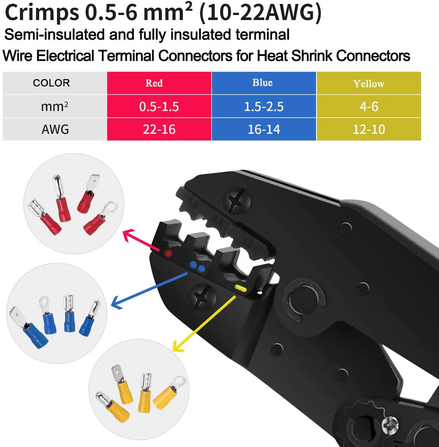 Pince outil,Pince à sertir 22 – 10 AWG 0.5-6.0 mm2, bornes et connecteurs automobiles isolés ...