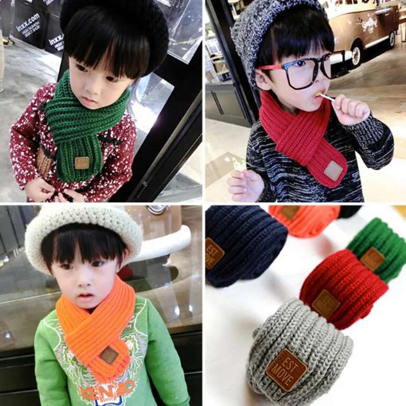 Fashion Children Knitted Scarf Solid Color Thicken Winter Keep Warm ...