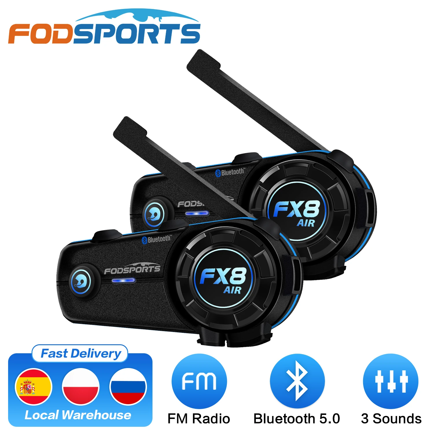 2 Pcs Fodsports Fx8 Air Helmet Intercom Motorcycle Bluetooth Headset ...