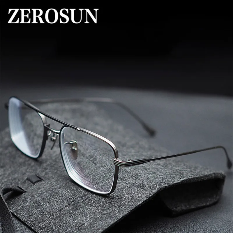 Zerosun Titanium Glasses Men Square Nerd Man Thick Spectacles Myopia ...
