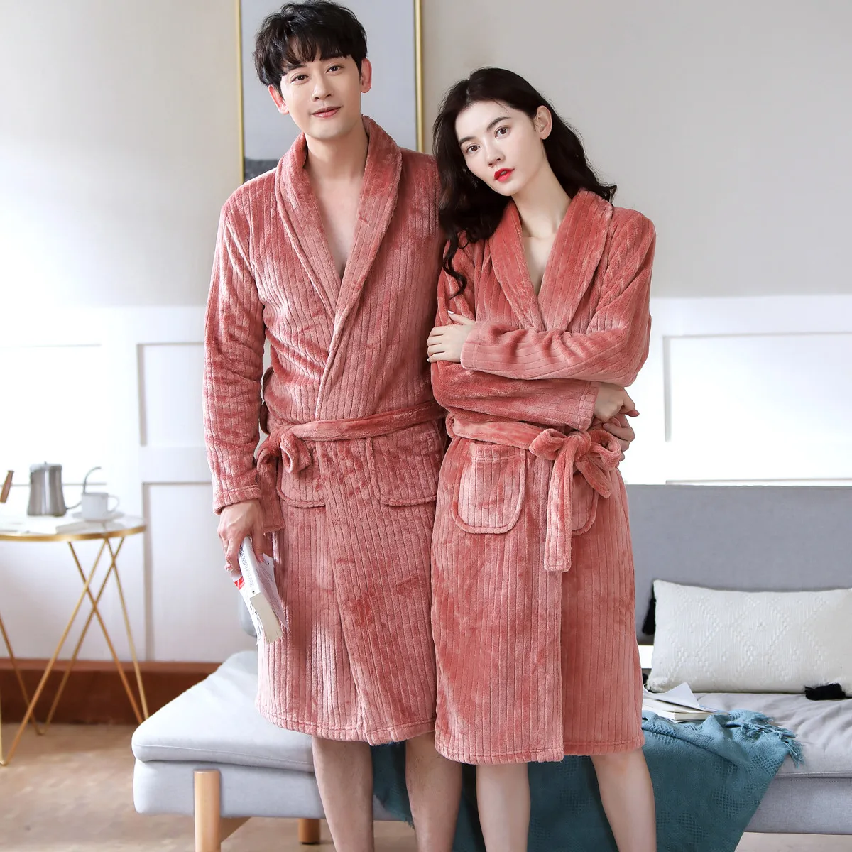 Lover's Nightgown Men Women Comfort Flannel Robes Cute Soild Kimono ...