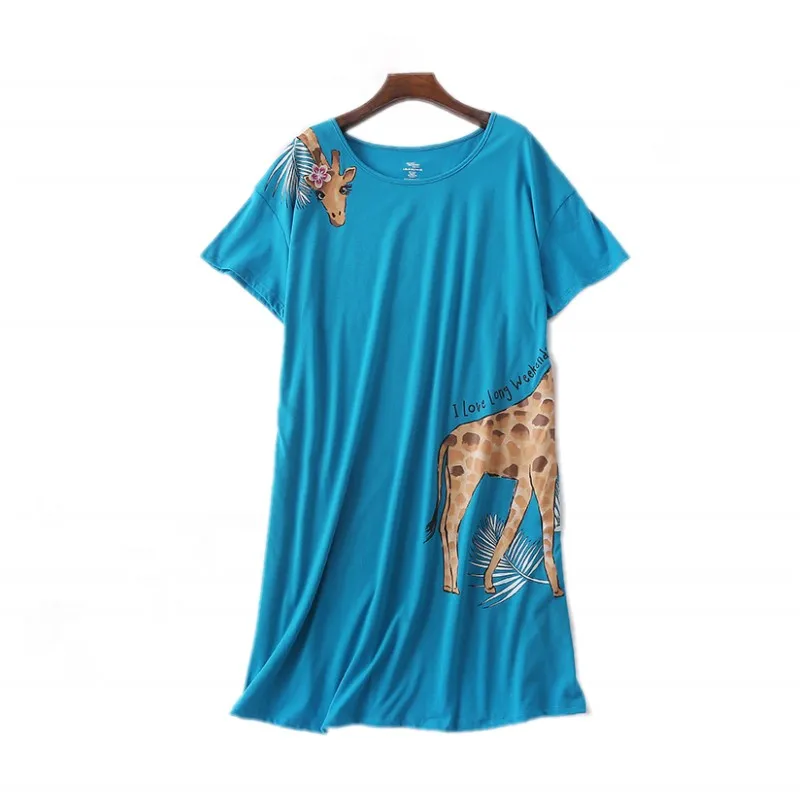 Summer Casual Cartoon Sleep Dress Women Cotton Nightgown Short Sleeve ...