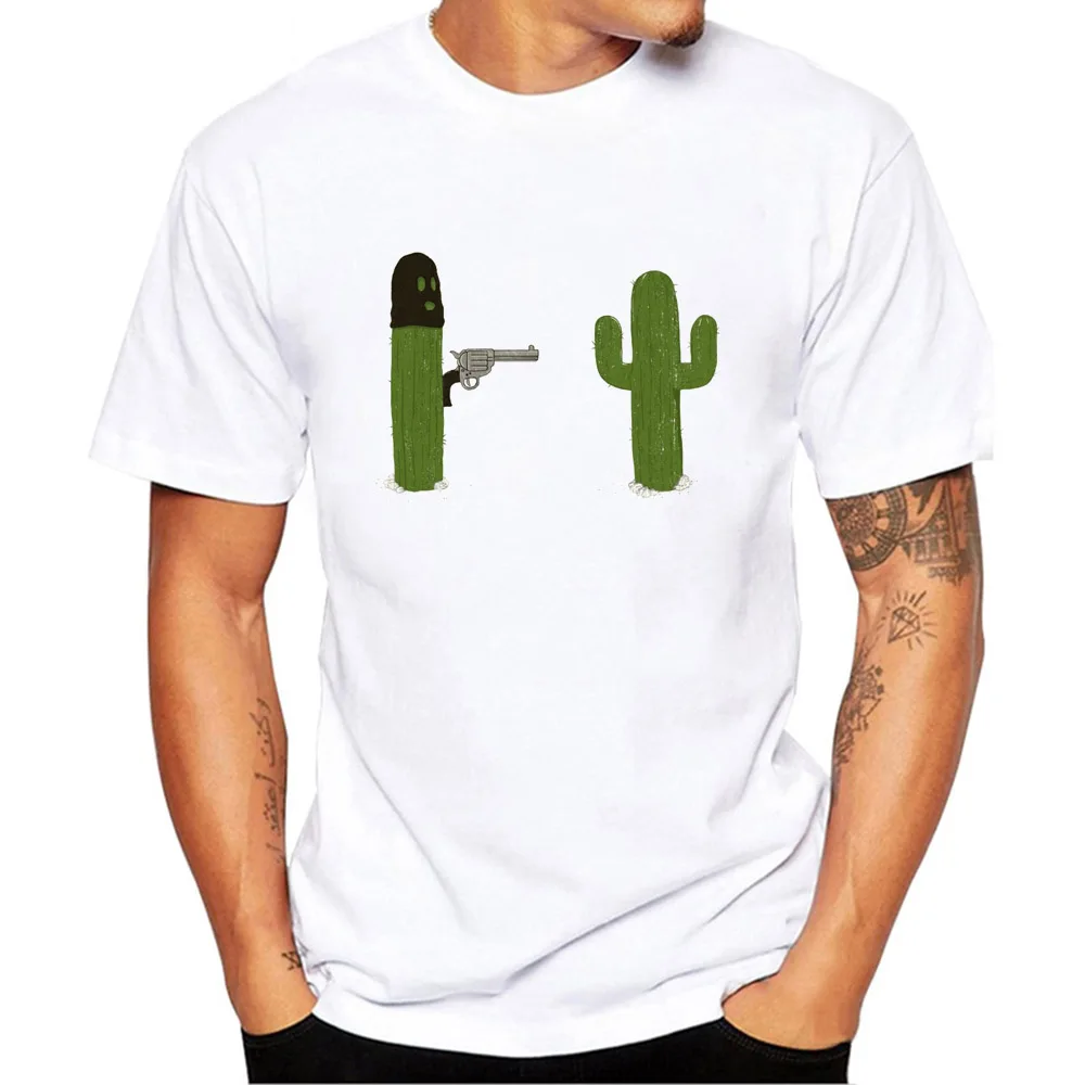 Cactus Funny Men Collar T Shirt Basic Casual T-shirt Men Short Sleeve ...