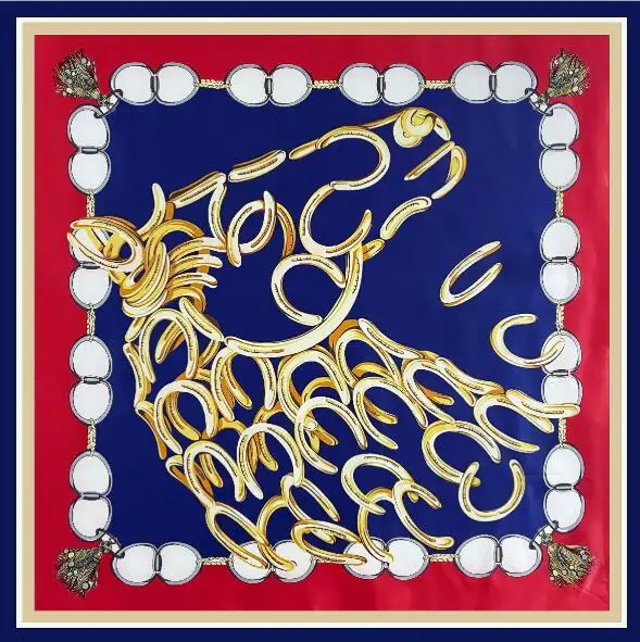 New 90x90cm Silk Scarf Women Metal Chain Print Satin Head Hijab Scarfs ...