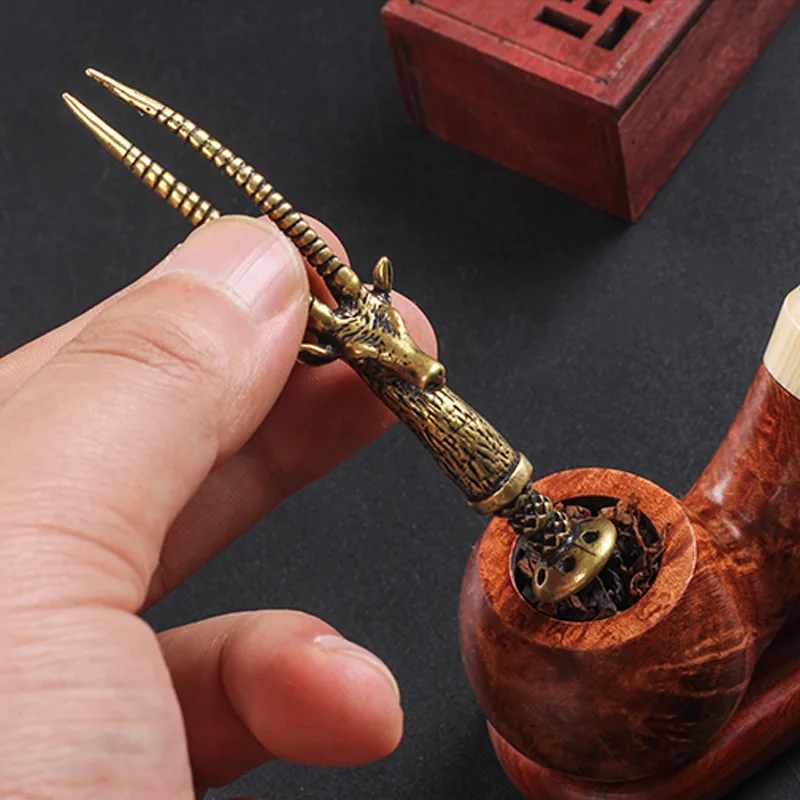 1pcs-Retro-Brass-Carving-Deer-Pipe-Pressing-Rod-Grinding-Cigarette ...