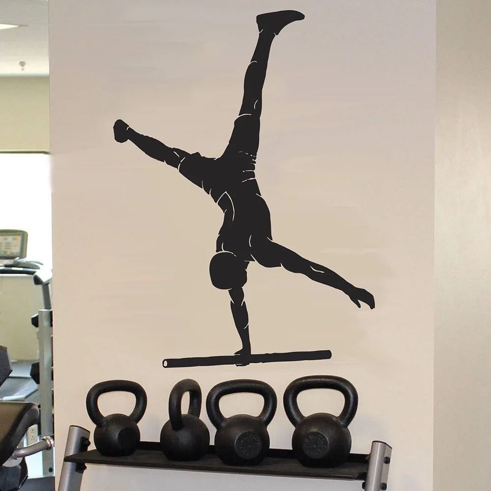 Gymnast Wall Decal Athlete Training Workout Fitness Door Window Vinyl ...