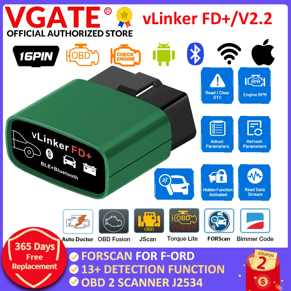 Vgate-vLinker-FD-ELM327-Bluetooth-compatible-4-0-FORScan-wifi-OBD2-Car ...