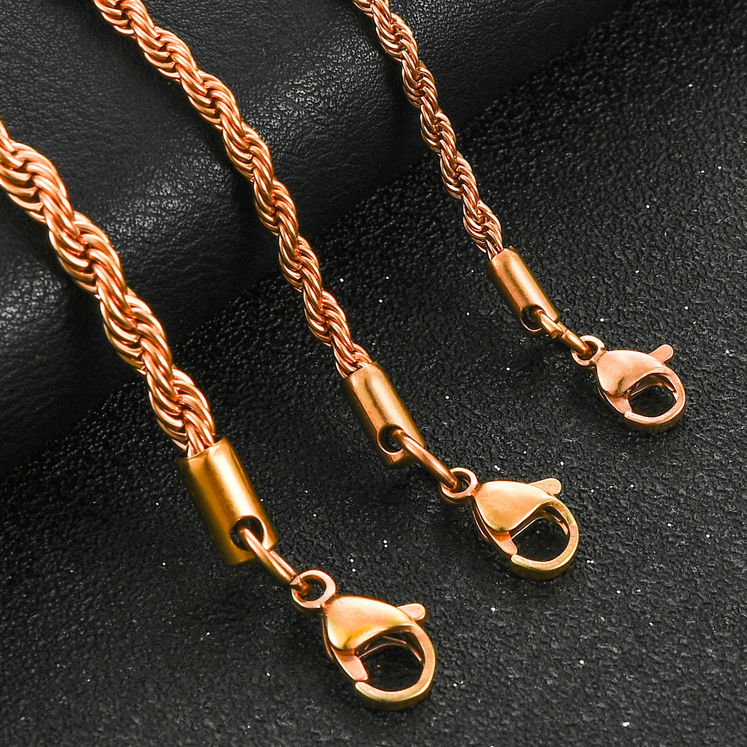 Stainless Steel Twist Rope Chains Men Women Rose Gold Color Plated ...