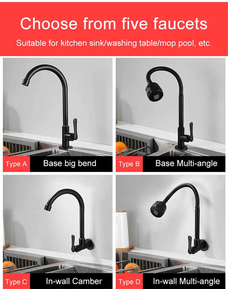 Generic Kitchen Black Faucet Pull Out Kitchen Sink Water Tap Cold ...