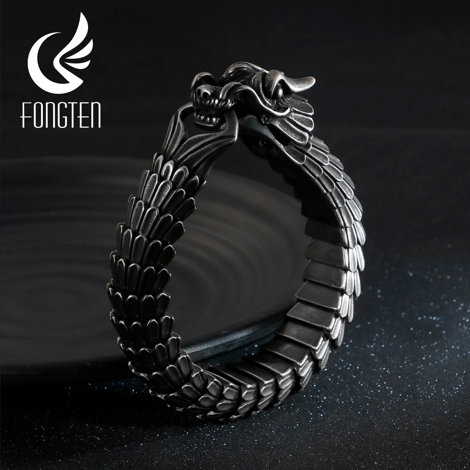 Fongten Dragon Link Chain Bracelet Men Biker Viking Stainless Steel ...