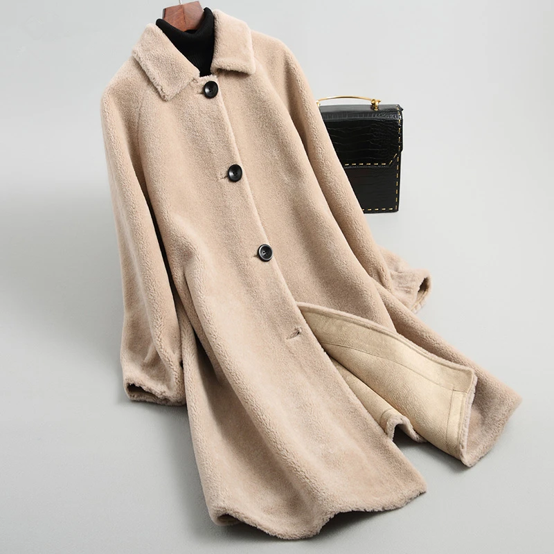 Shearling Women Jackets 2020 Fashion Real Wool Fur Coat Female Long ...